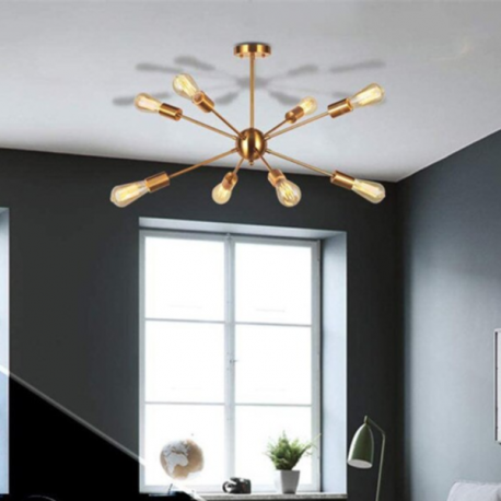 Lampara de techo dorada 8 porta ampolleta e27 modelo marsic III Konnergie