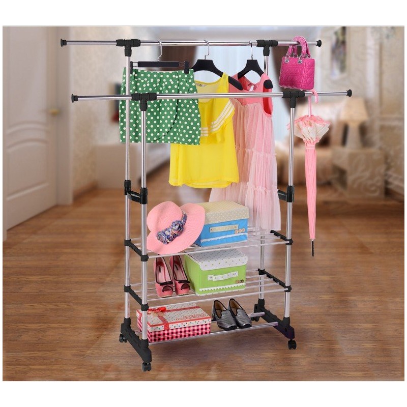 Colgador de ropa acero inoxidable. Colgador con bandejas