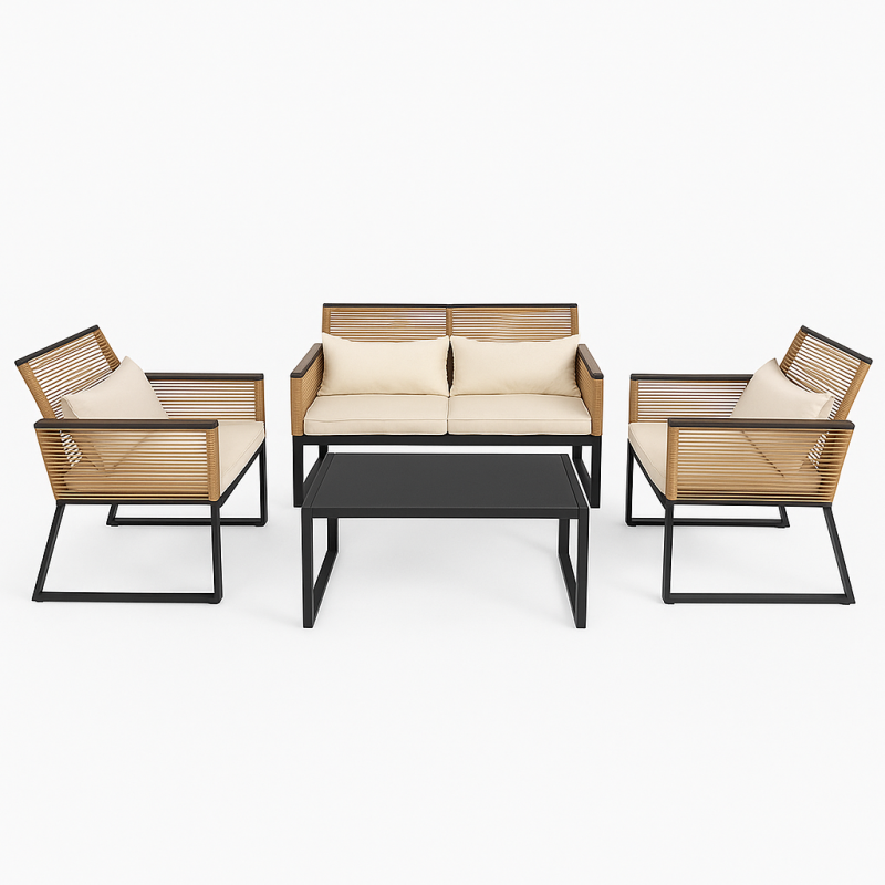 Set de Terraza Arrayán Beige JH-416 | 4 Piezas con Vidrio Templado